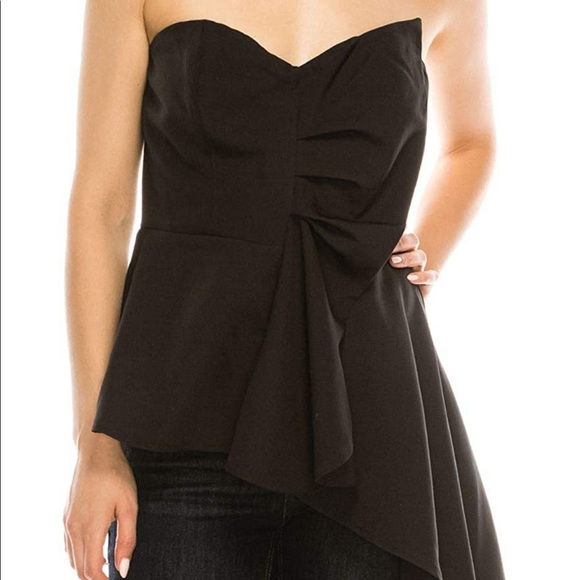 Tops | Strapless Black Peplum Statement Strapless Asymmetrical Blouse ...